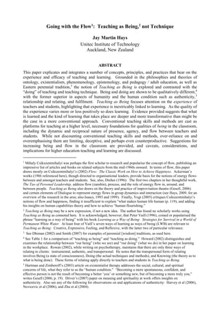 Hays - Going with the Flow -- Teaching as Being not Technique | PDF