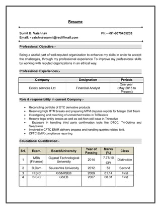 sumit resume | DOC