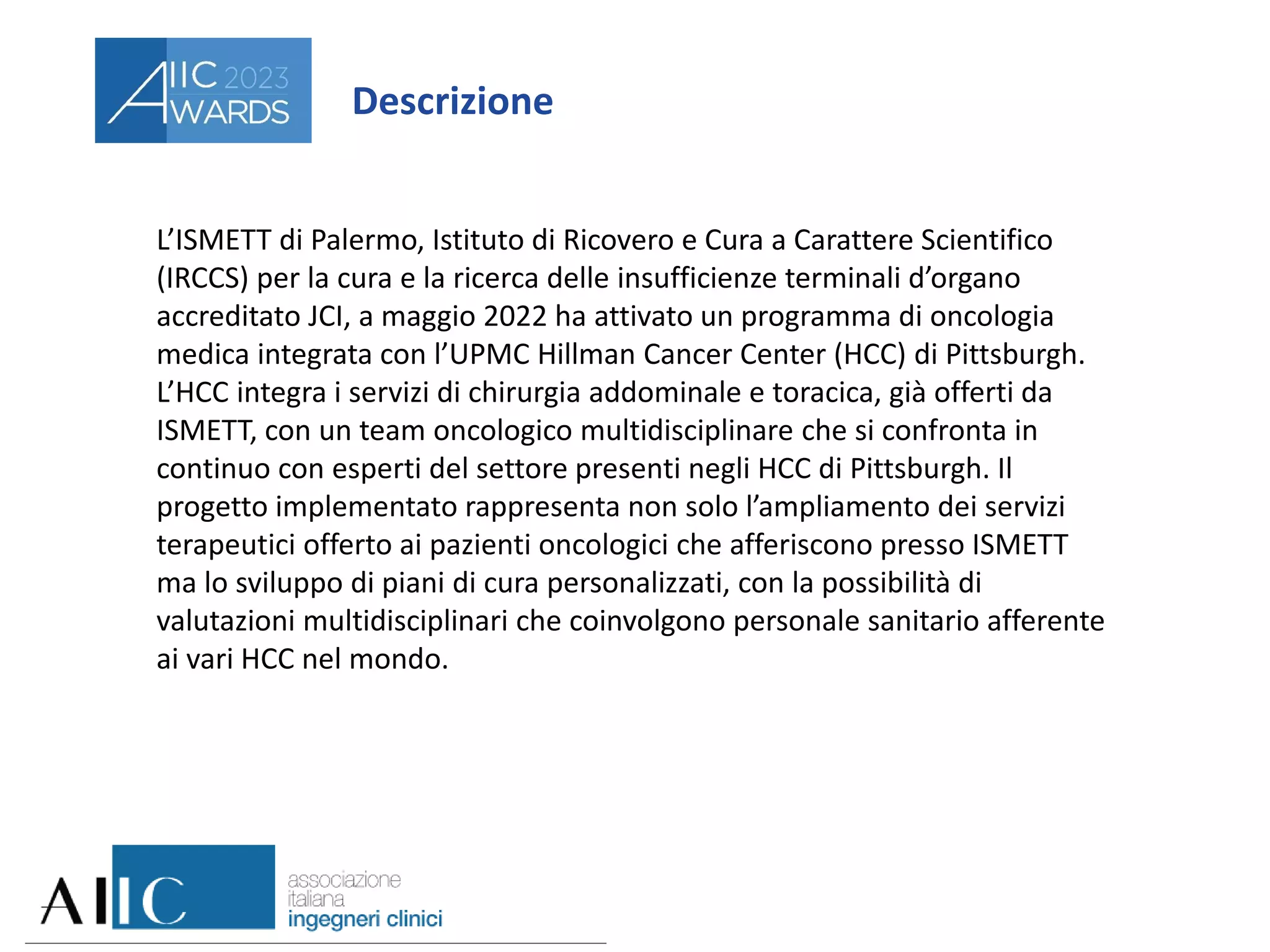 IL PROGETTO HILLMAN CANCER CENTER DELL’ISMETT IRCCS DI PALERMO | PDF