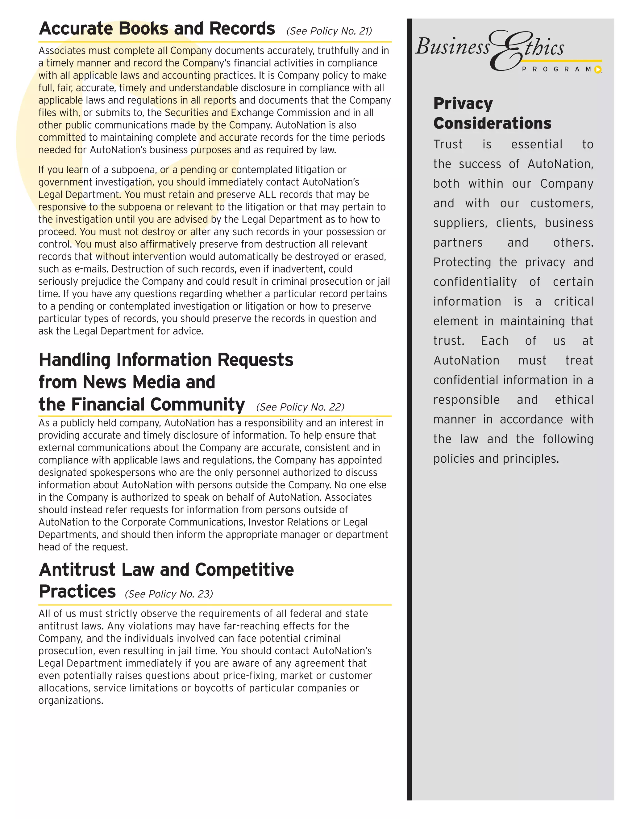 CodeofEthicsProgram auto nation | PDF