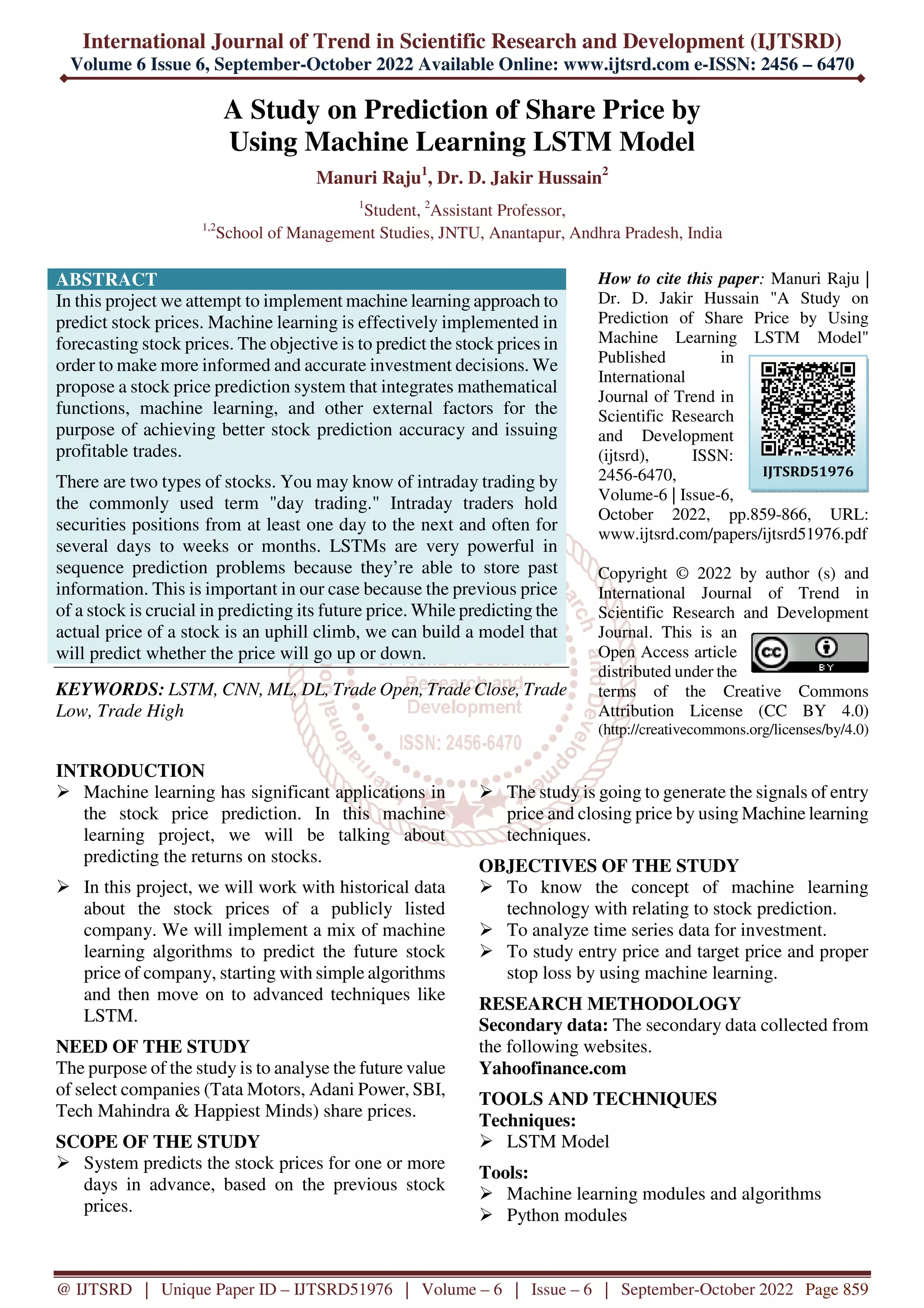 A Study on Prediction of Share Price by Using Machine Learning LSTM ...