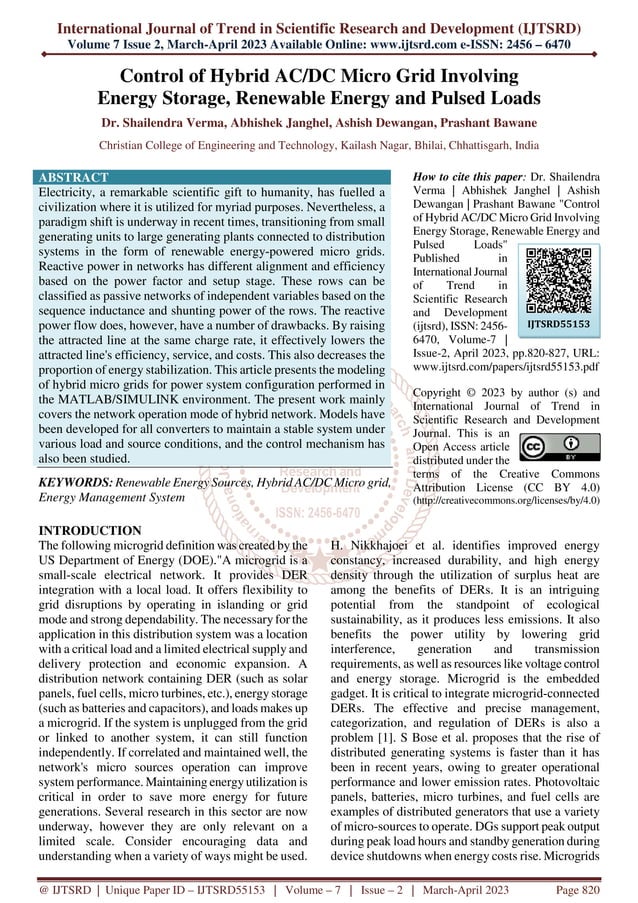 Control of Hybrid AC DC Micro Grid Involving Energy Storage, Renewable Energy and Pulsed Loads | PDF