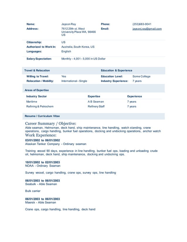 Merchant Mariner Resume | DOCX | Cruises | Travel Type
