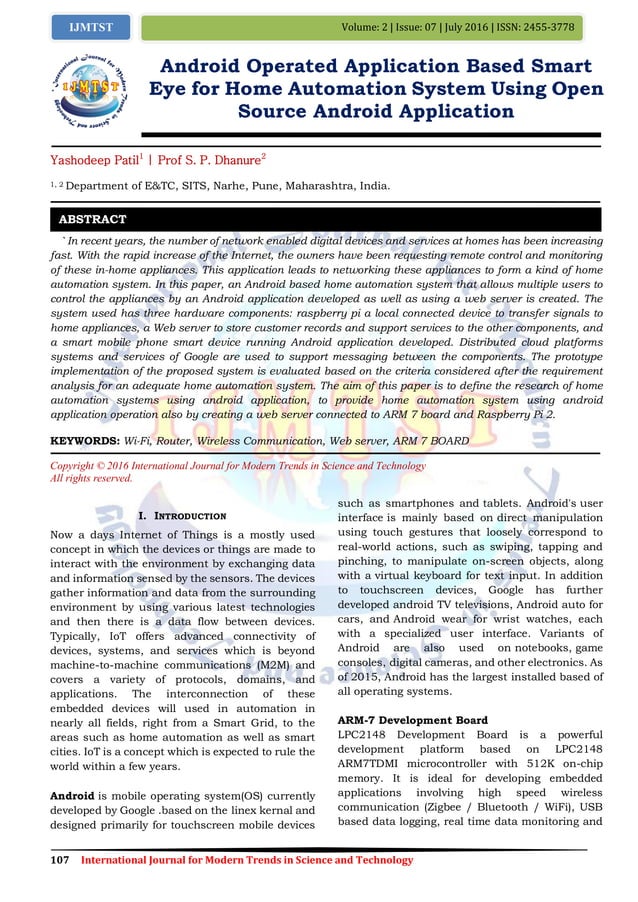 Android Operated Application Based Smart Eye for Home Automation System Using Open Source ...