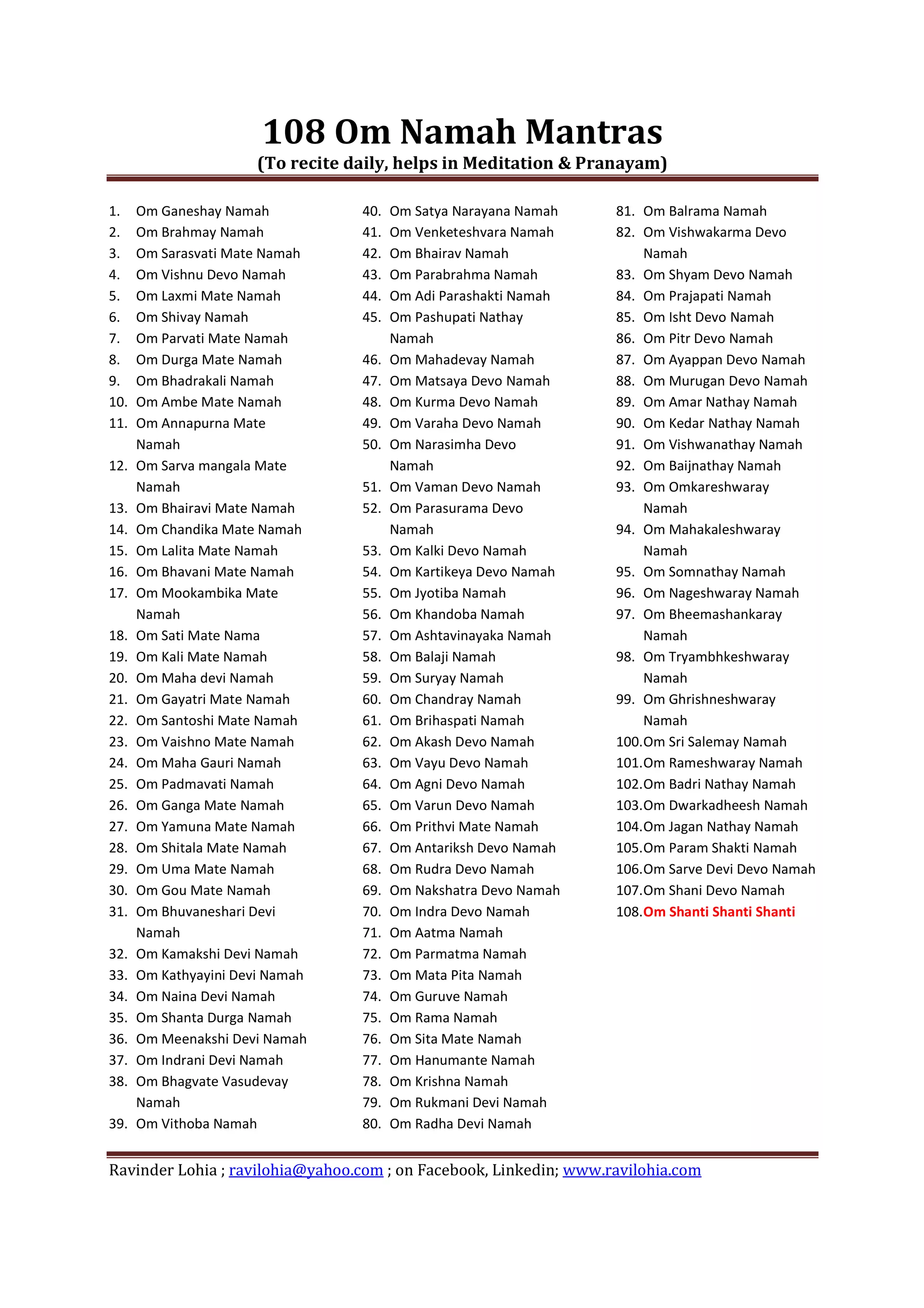 108 om namah mantras | PDF