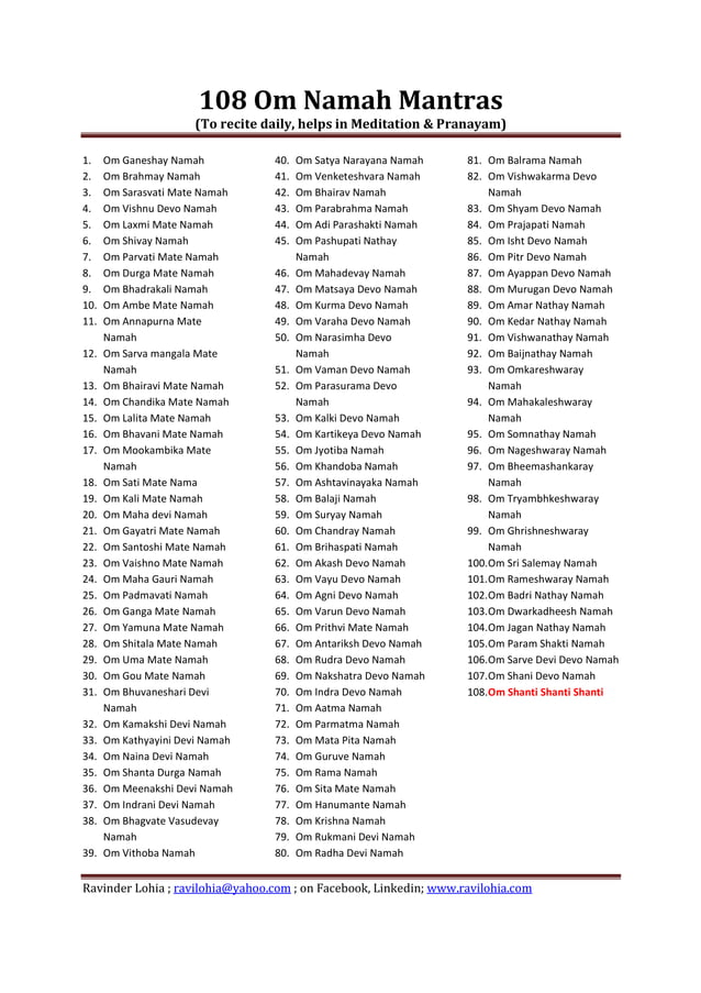108 om namah mantras | PDF