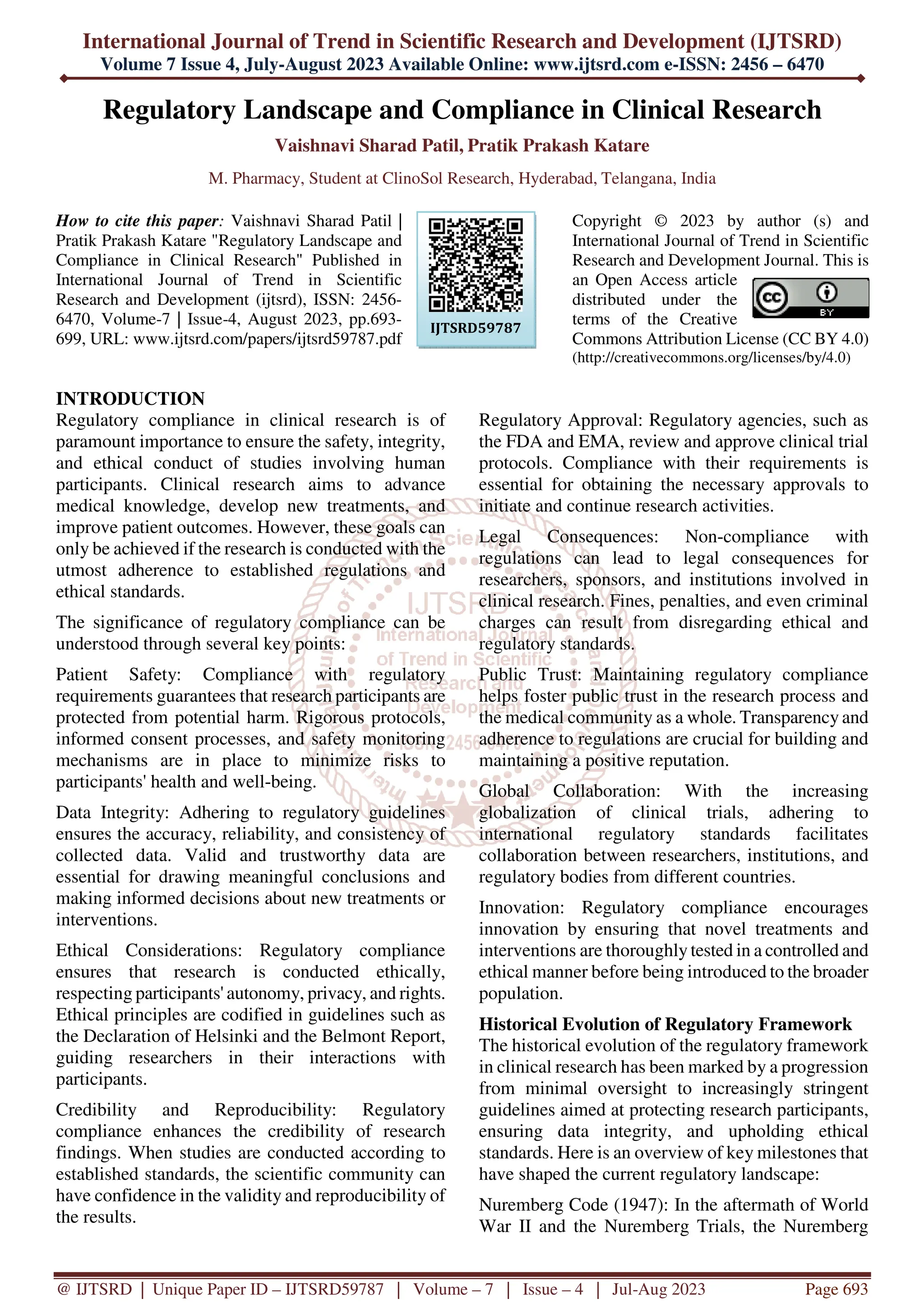 Regulatory Landscape and Compliance in Clinical Research | PDF