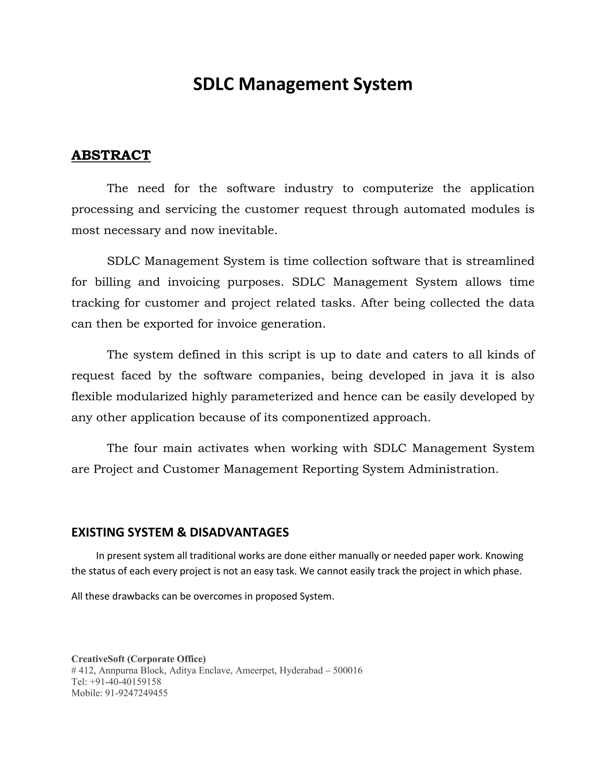 sdlc management system abstract 2017 | PDF | Operating Systems | Computer Software and Applications