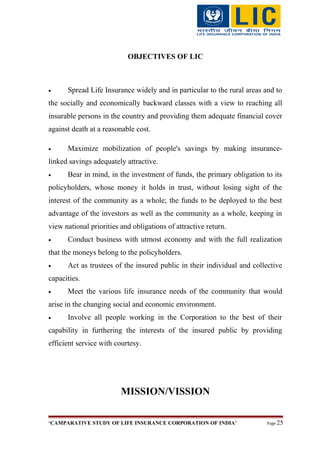 109107102 camparative-study-of-lic-of-india | DOC