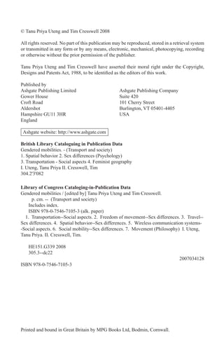 Gendered Mobilities Transport And Society Tanu Priya Uteng And Tim ...