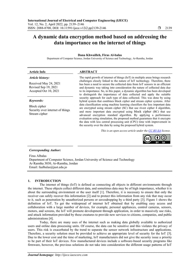 A dynamic data encryption method based on addressing the data importance on the internet of ...