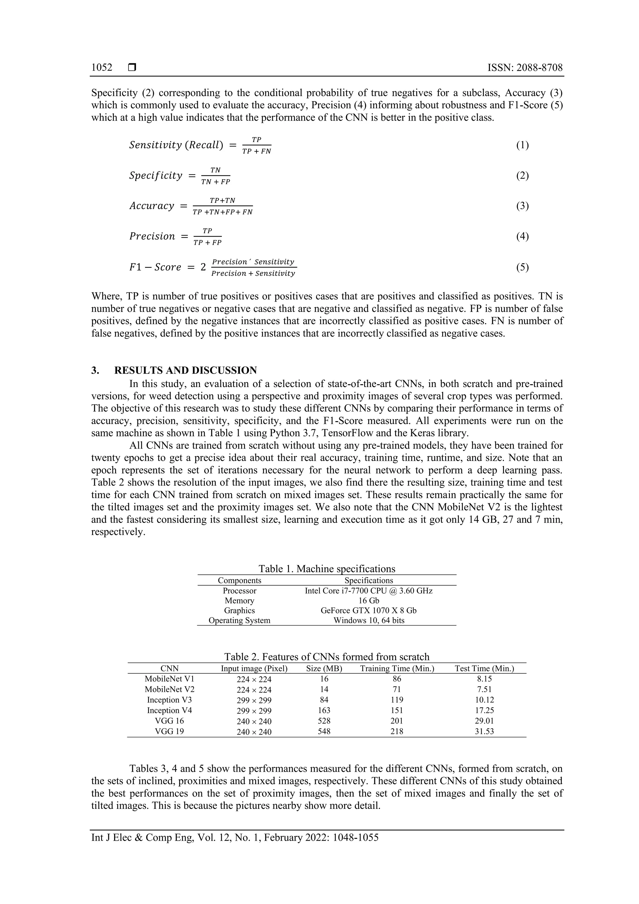 Weeds Detection Efficiency Through Different Convolutional Neural