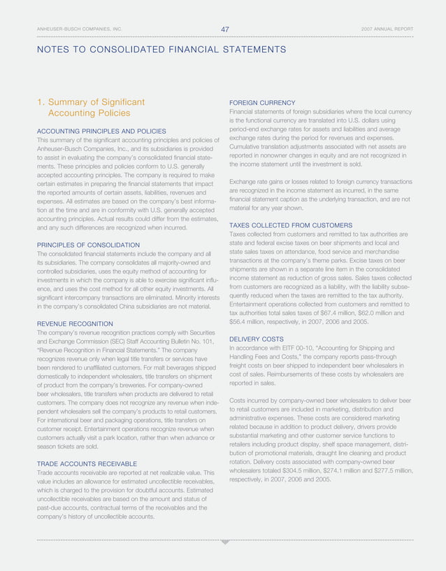 anheuser-busch BUD07_Annual_Report_NoteCons | PDF | Business Accounting & Finance | Business