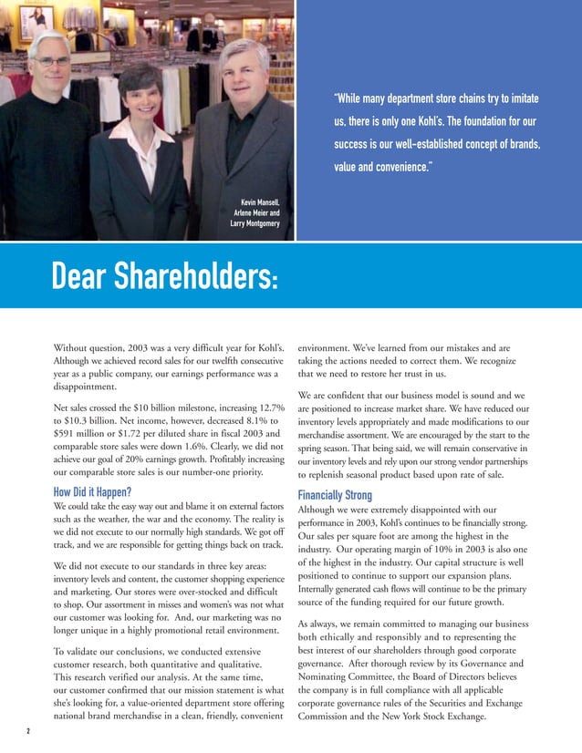 kohl's annual reports 2003 | PDF