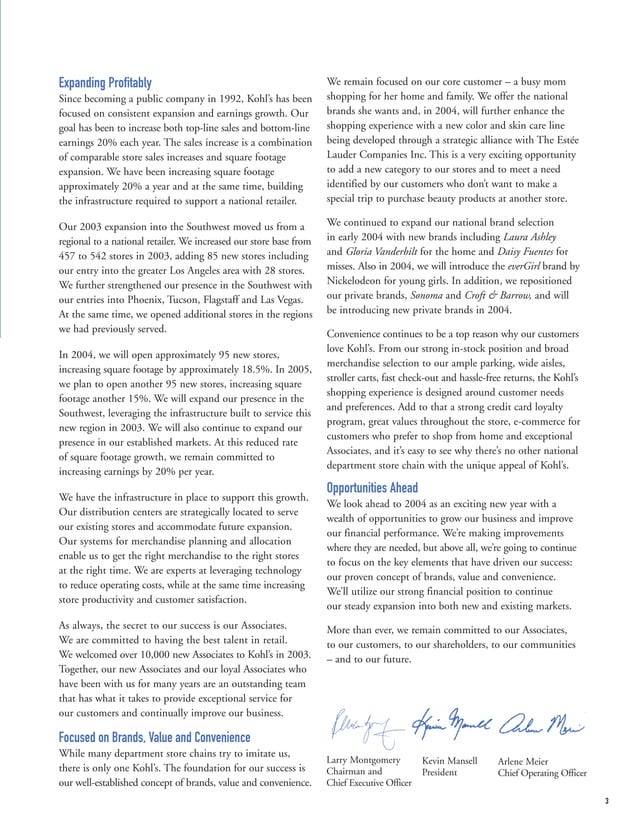 kohl's annual reports 2003 | PDF