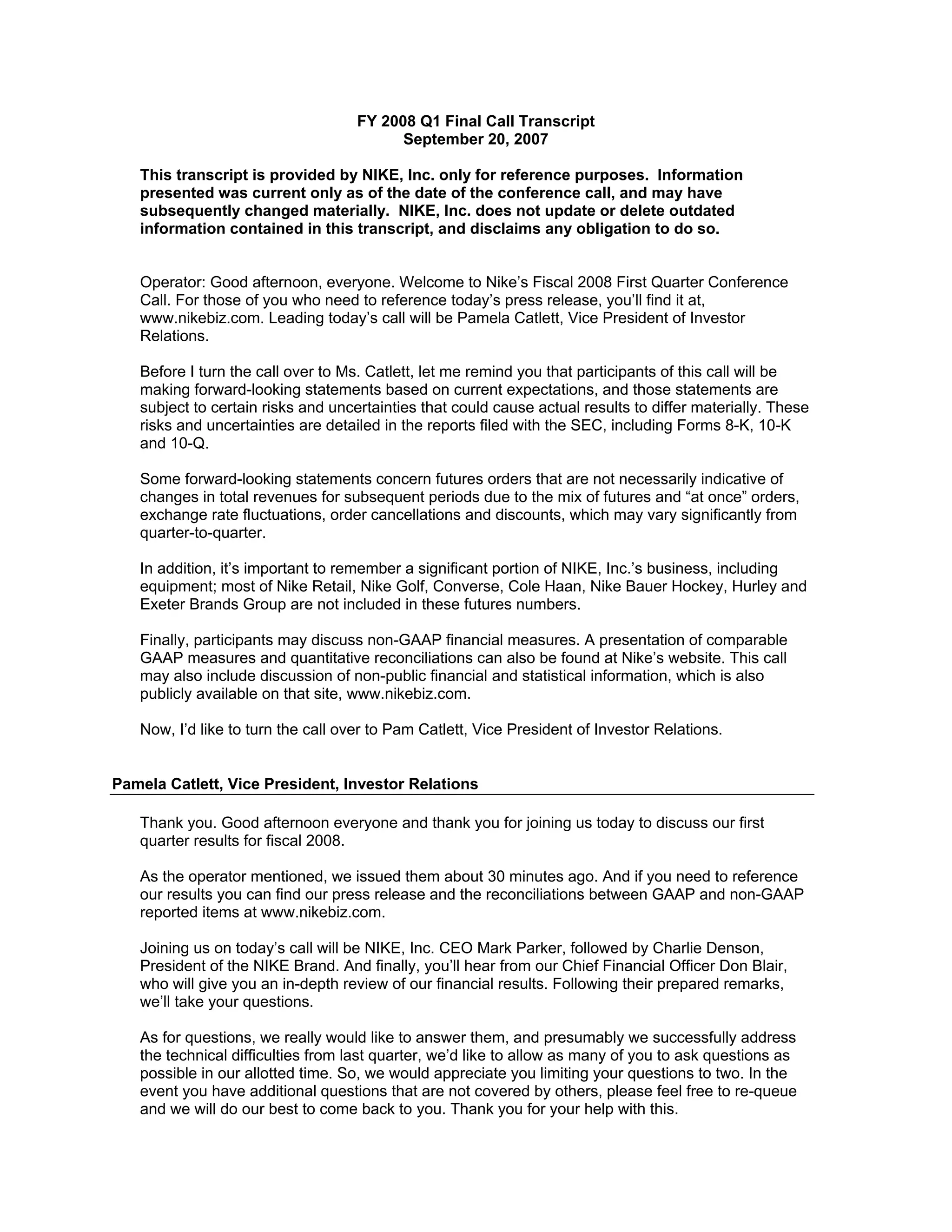 nike FY2008Q1sep20 | PDF