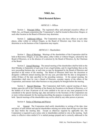 nike bylaws | PDF