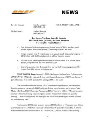 bnsf 4Q_2004_Investors_Report | PDF