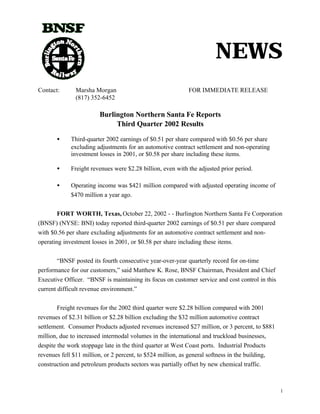 bnsf 3Q 2002 Investors Report | PDF