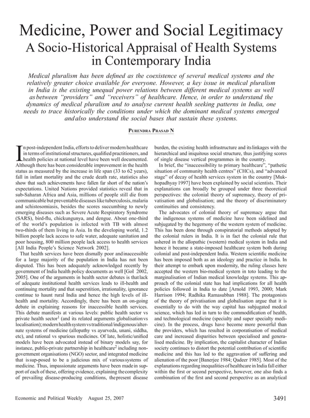 Medicine, Power and Social Legitimacy: A Socio-Historical Appraisal of ...