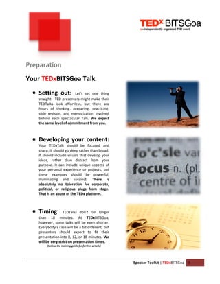 TEDxBITSGoa Speaker Toolkit | PDF