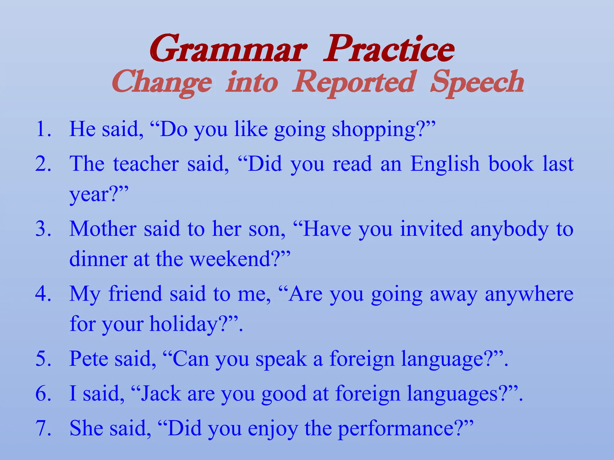reported speech english learning and practisse | PPT