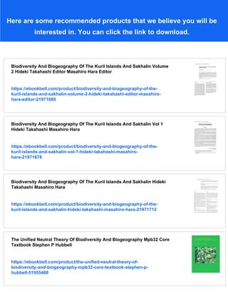 Biodiversity And Biogeography Of The Kuril Islands And Sakhalin Volume ...