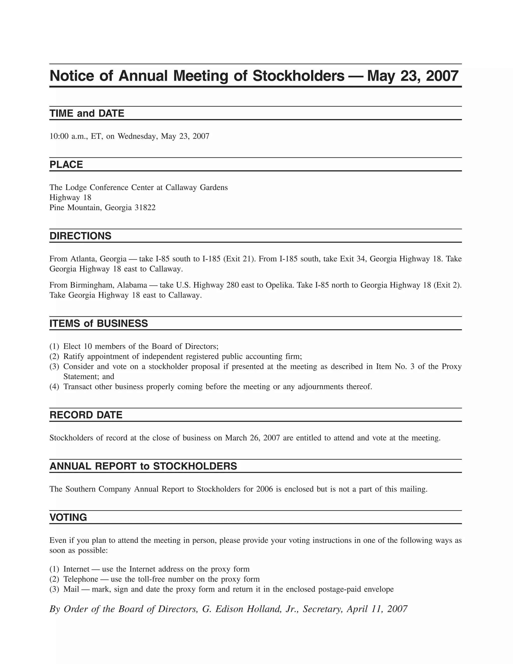 southern Proxy Statement 2007 | PDF | Business Accounting & Finance | Business