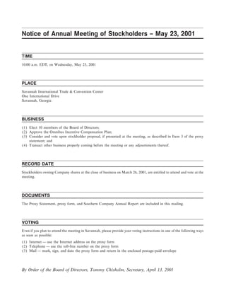 southern Proxy Statement 2001 | PDF