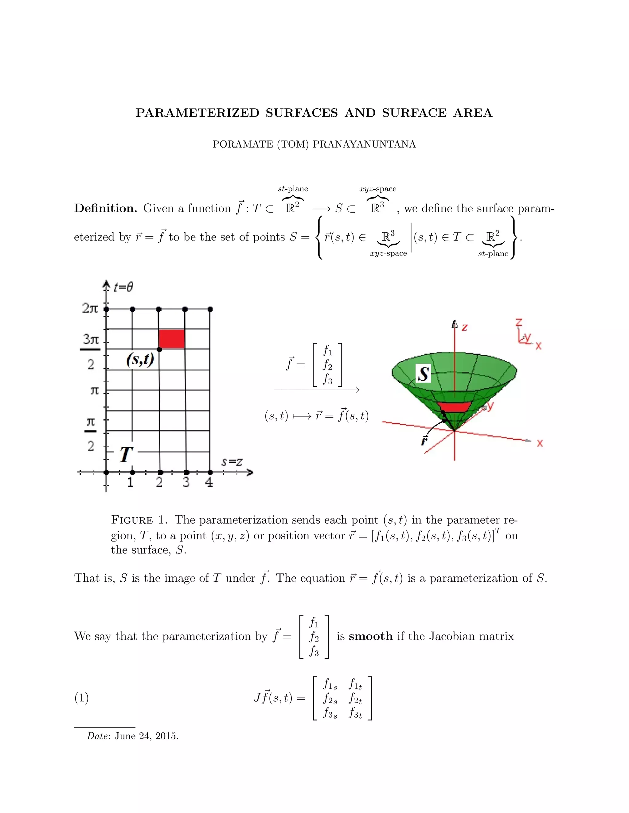 Parameterized Surfaces and Surface Area | PDF