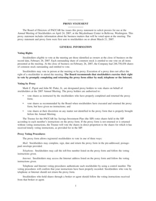PACCAR 2007 Proxy | PDF