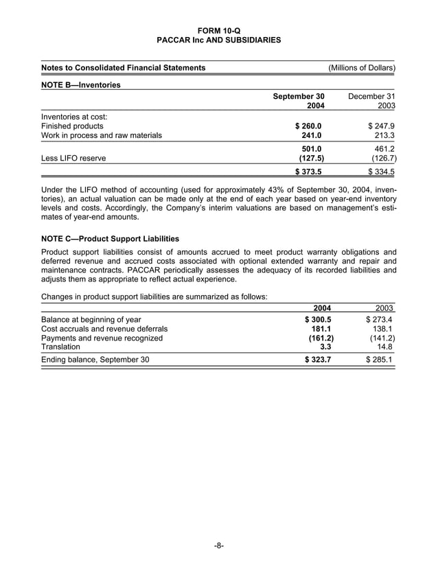 PCAR Sept 2004_10-Q | PDF | Stocks and Bonds | Personal Investing
