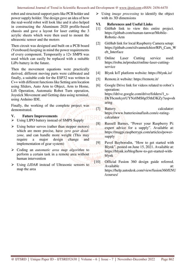 A Custom designed 3D Printed 4 DoF Mobile Robotic Arm for Remote Exploration | PDF | Computer ...