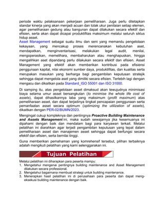 Silabus Training *Proactive BUILDING MAINTENANCE and ASSETS MANAGEMENT* di Perusahaan + BUMN ...