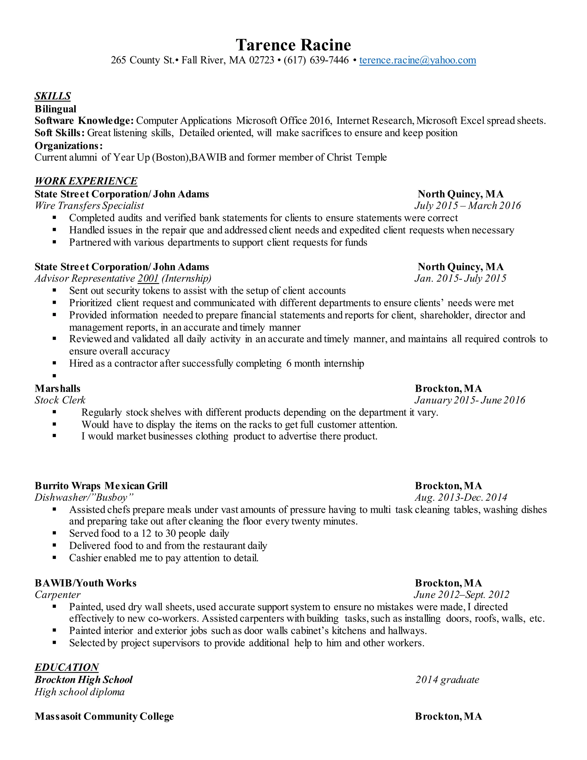 Tarence Racine Resume Untitled (1) | DOCX