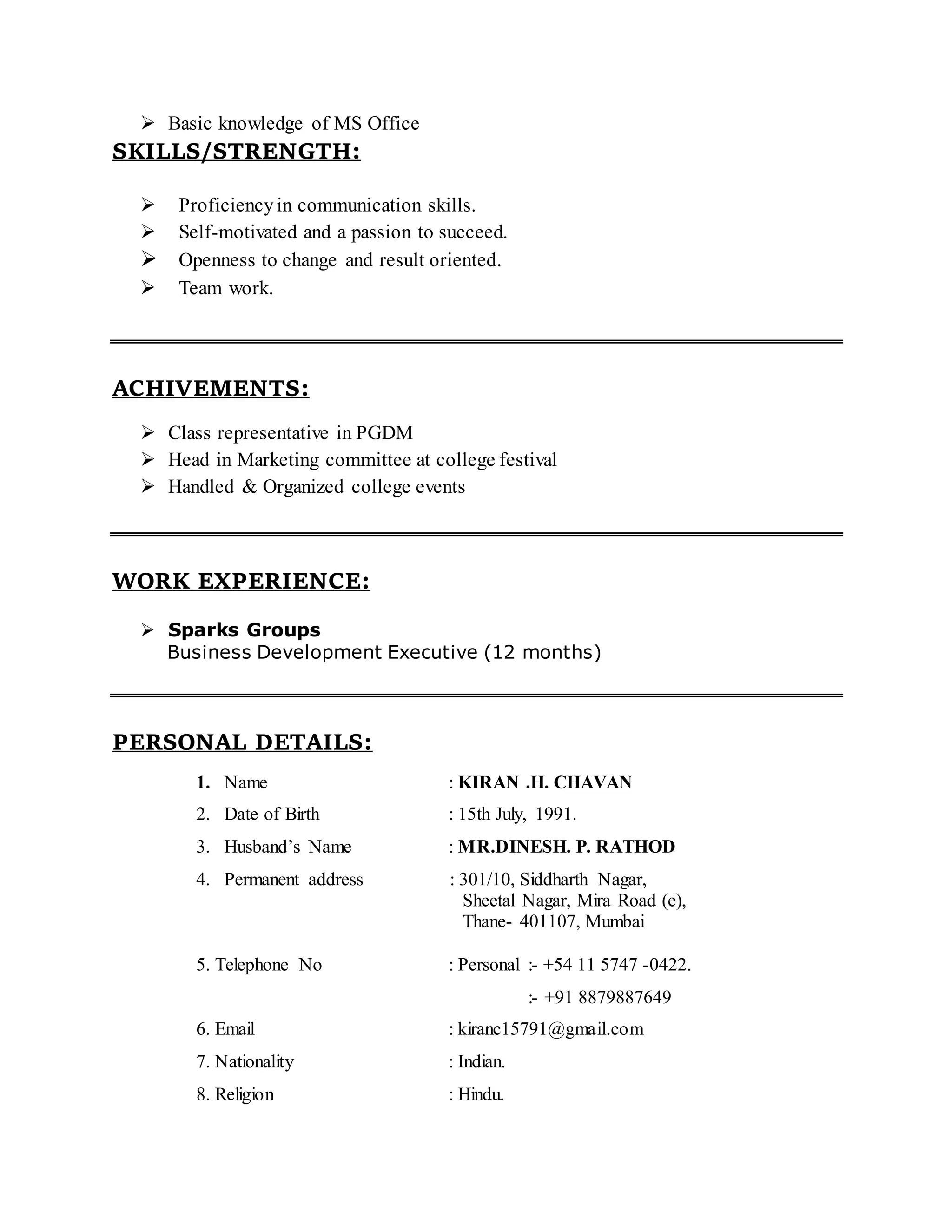 Kiran Chavan CV | DOCX