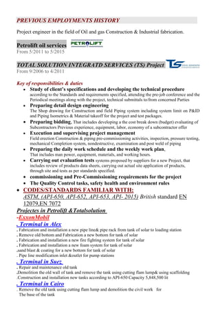 Project Mechanical Engineer C.V | PDF