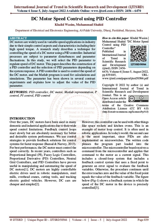 DC Motor Speed Control using PID Controller | PDF