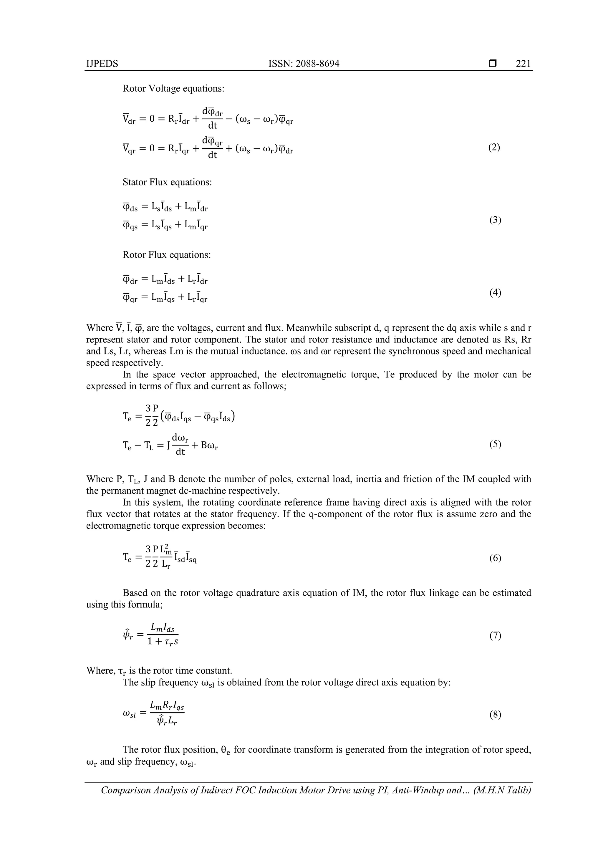 Comparison Analysis of Indirect FOC Induction Motor Drive using PI, Anti-Windup and Pre Filter ...