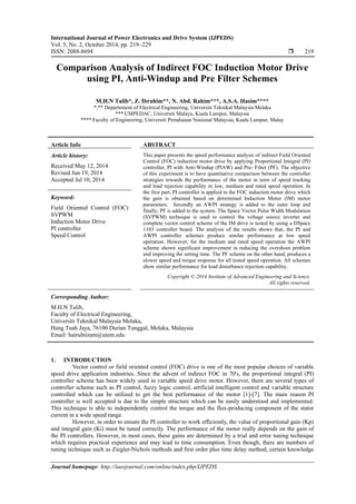 Comparison Analysis of Indirect FOC Induction Motor Drive using PI, Anti-Windup and Pre Filter ...