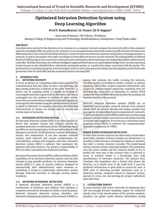 Optimized Intrusion Detection System using Deep Learning Algorithm | PDF