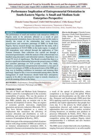 Performance Implication of Entrepreneurial Orientation in South Eastern Nigeria A Small and ...