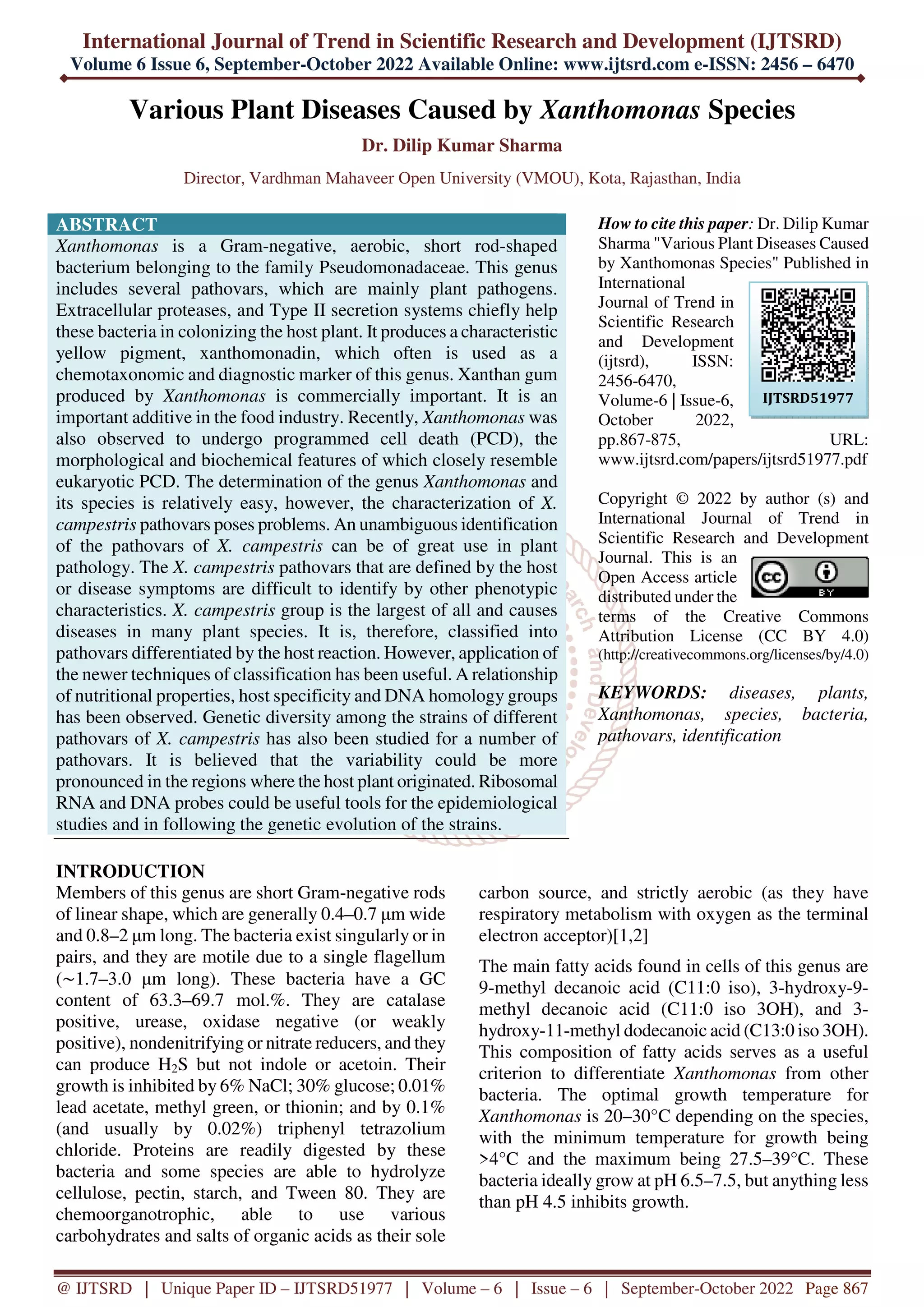 Various Plant Diseases Caused by Xanthomonas Species | PDF