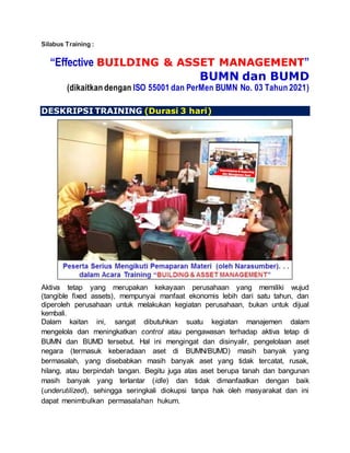 Silabus Training _"Effective BUILDING & ASSET MANAGEMENT di BUMN dan BUMD" (dikaitkan dengan ISO ...