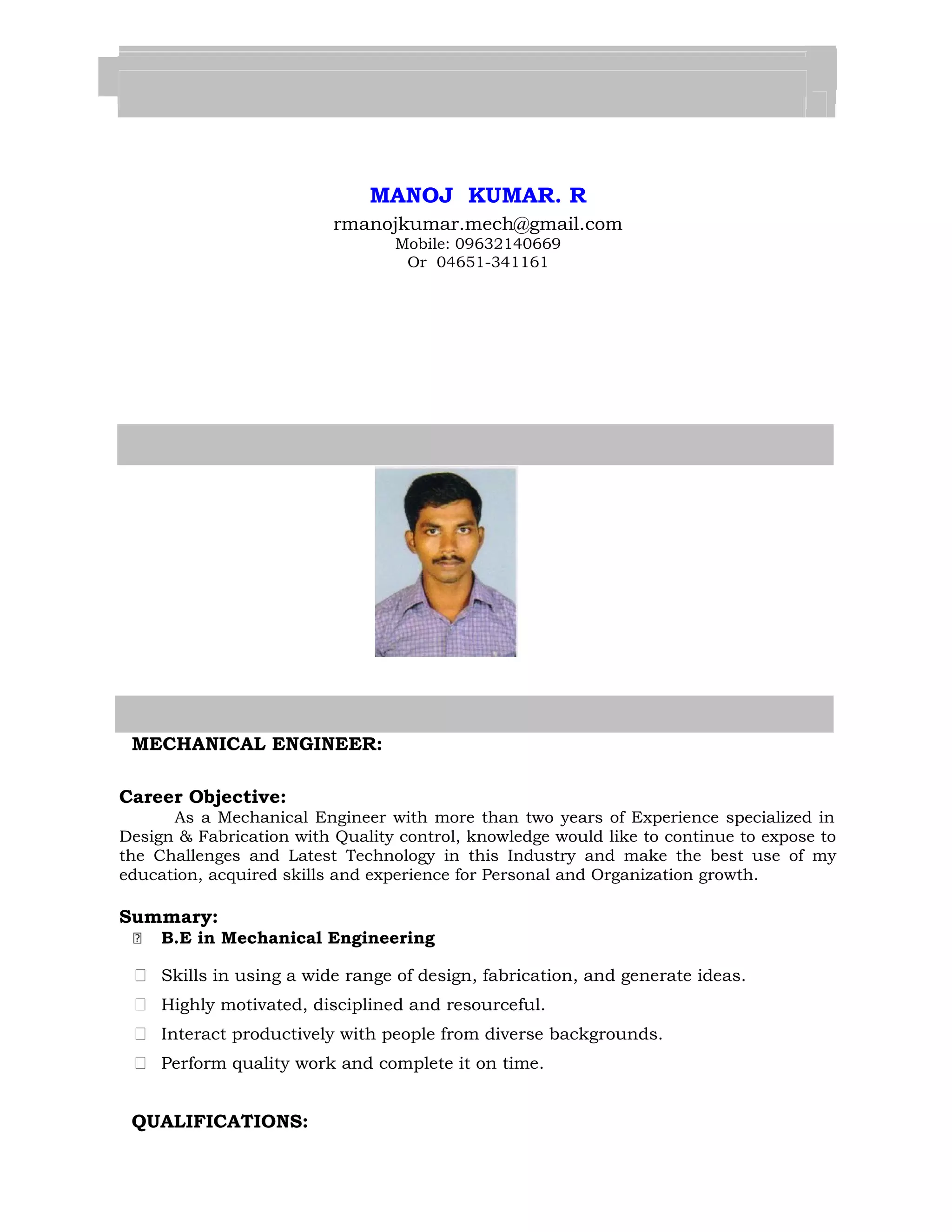 Manoj resume | RTF | Business | Business and Finance