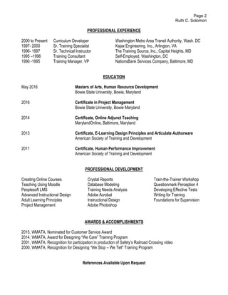 Ruth C Solomon's resume 2016 functional_4 | PDF