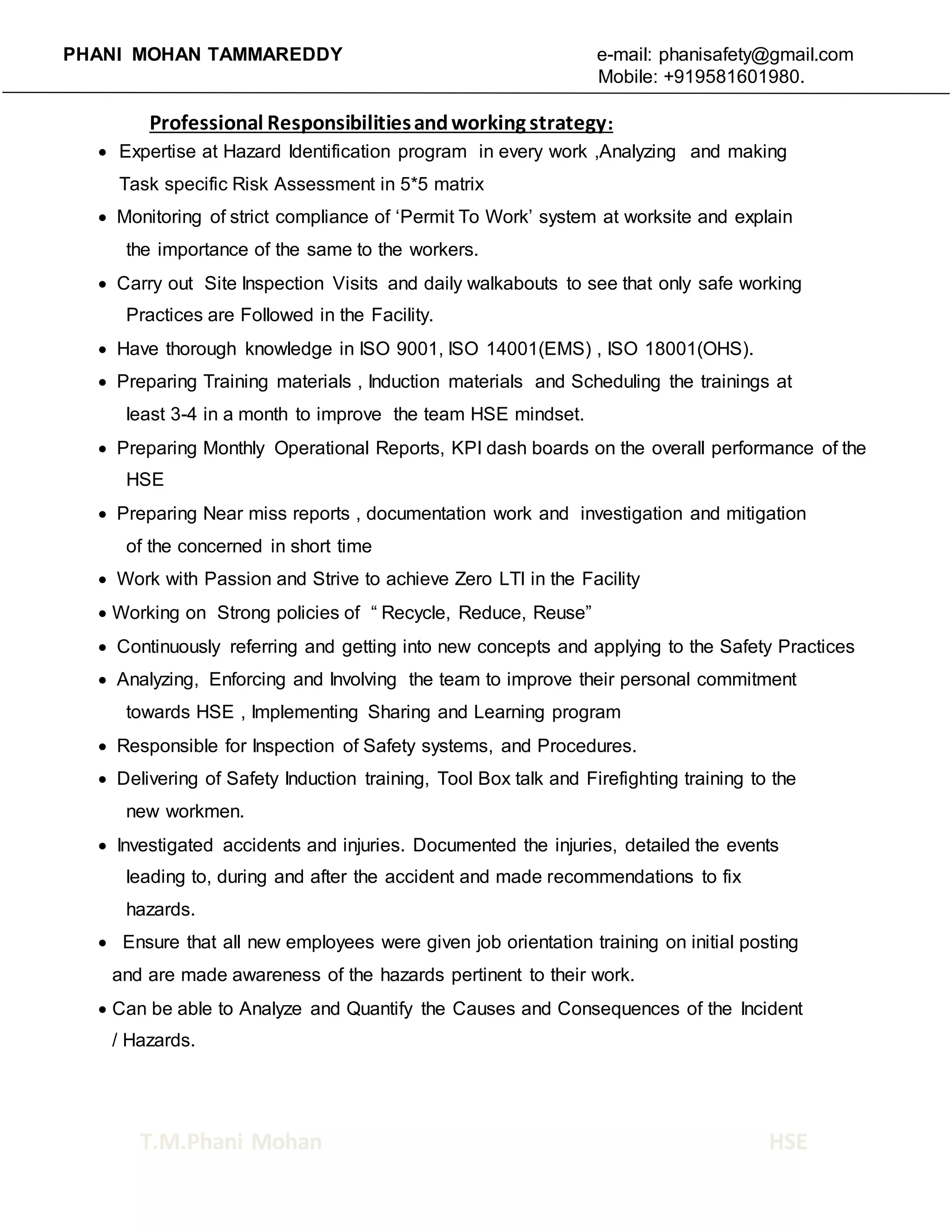 Phani HSE resume updated | DOCX