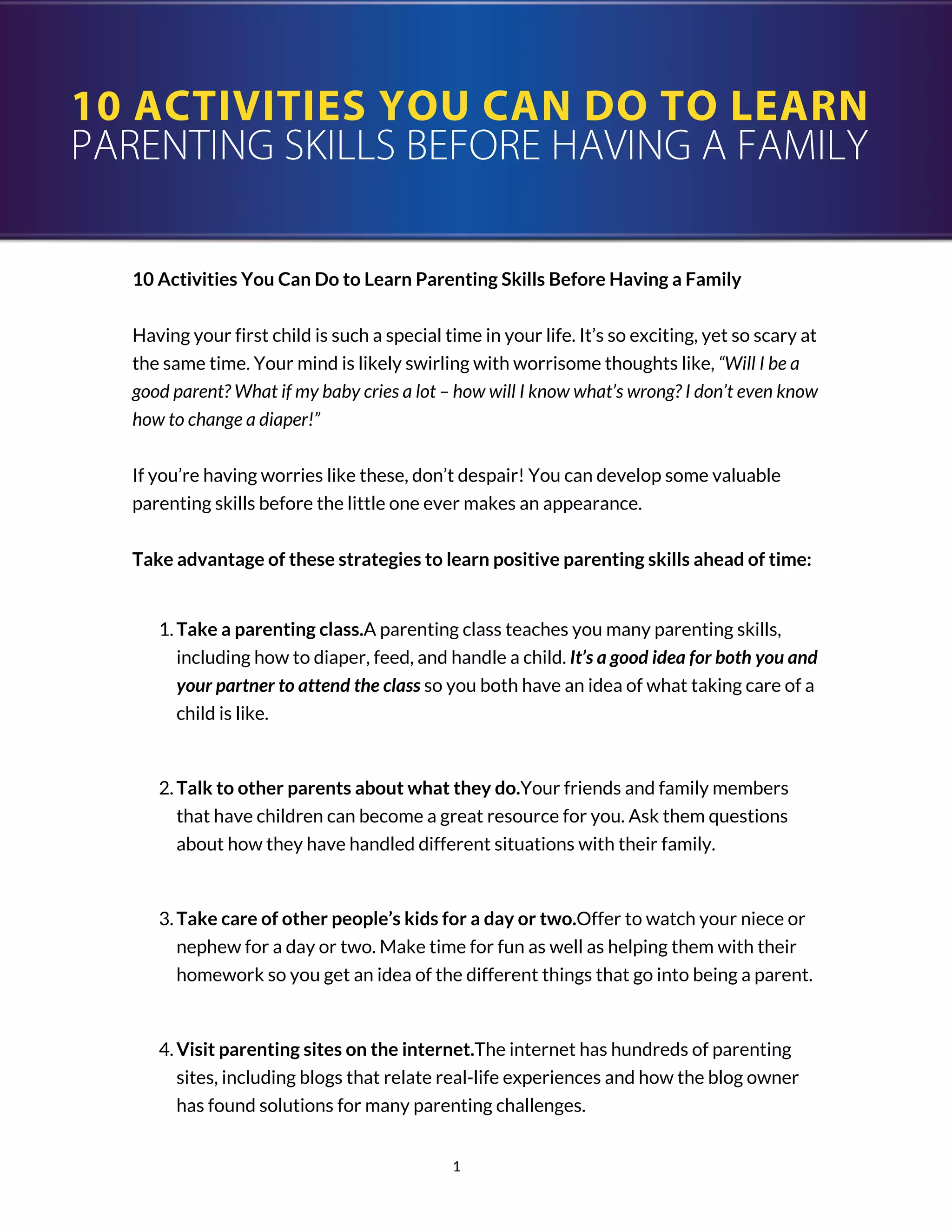 10 activities you can do to learn parenting skills before having a ...