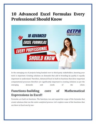 10 Advanced Excel Formulas Every Professional Should Know - CETPA ...