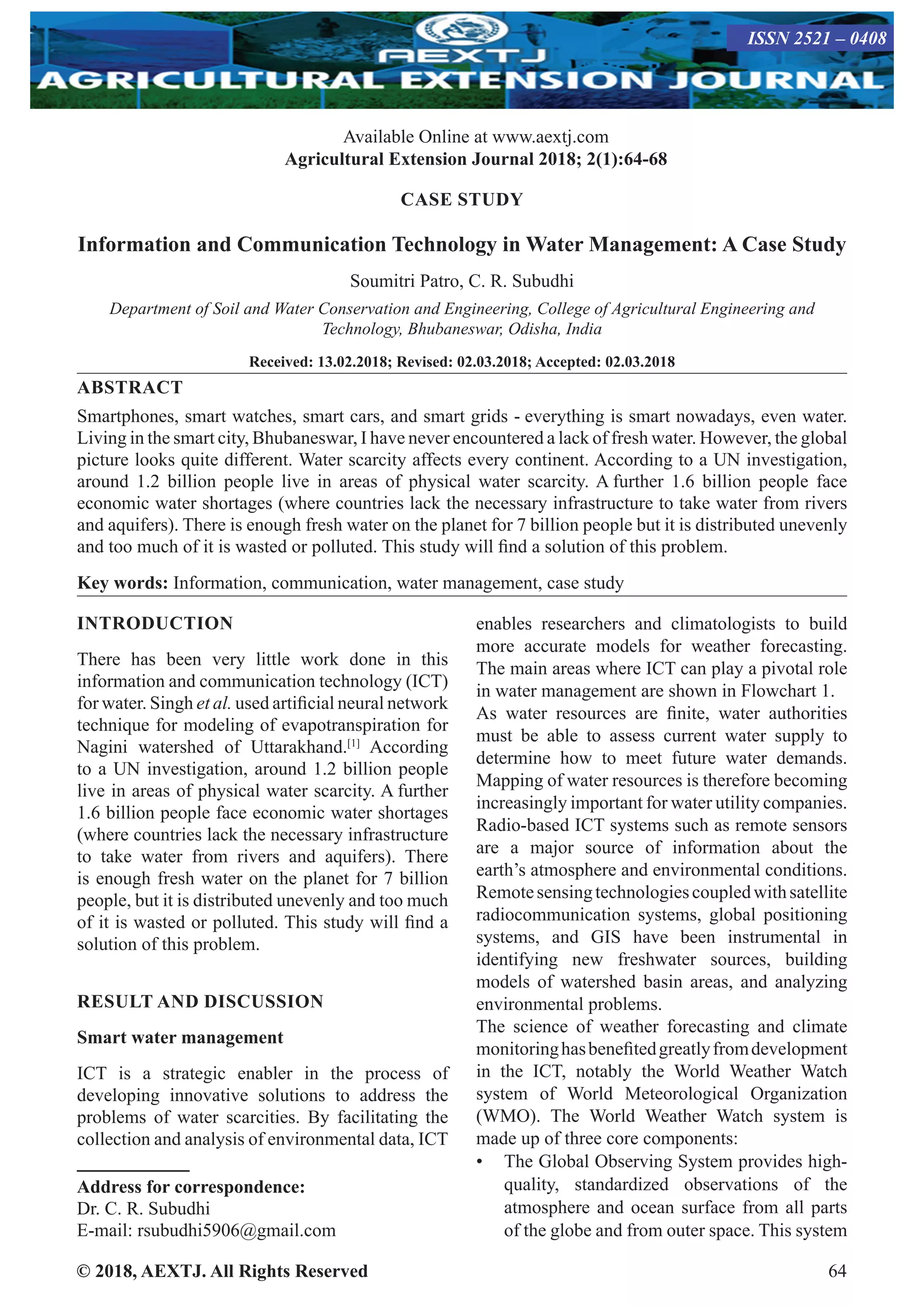 Information and Communication Technology in Water Management: A Case ...